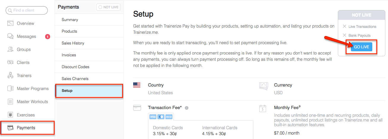 Step 3: Going Live with Payments – Trainerize Help Center