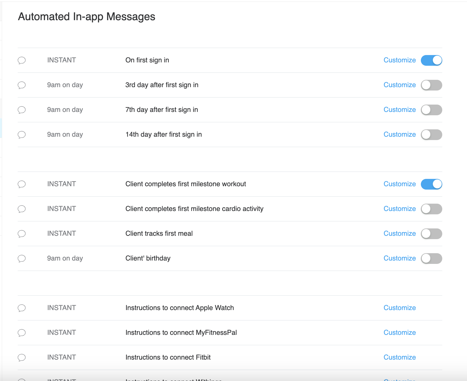 Business-level Automated Messages and Events – ABC Trainerize Help Center